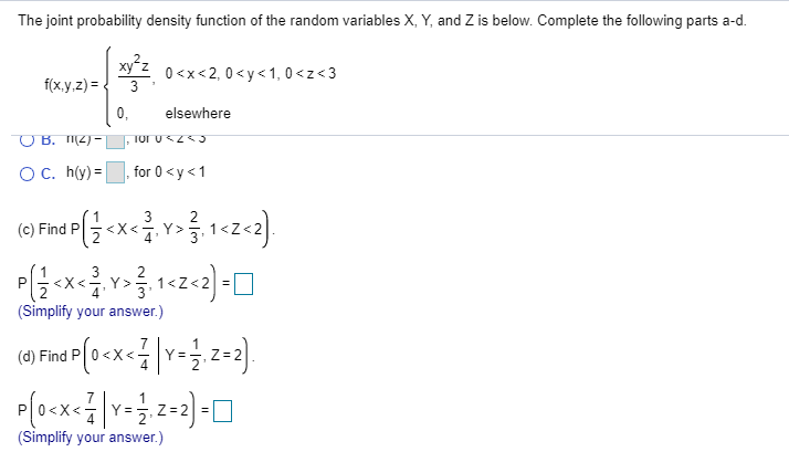 Solved The joint probability density function of the random | Chegg.com