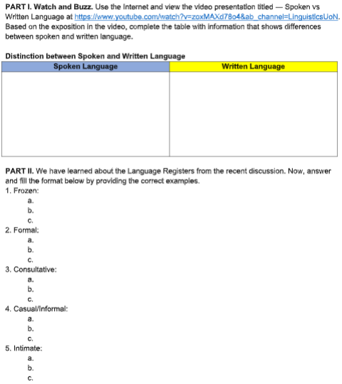 PART I. Watch and Buzz. Use the Internet and view the | Chegg.com