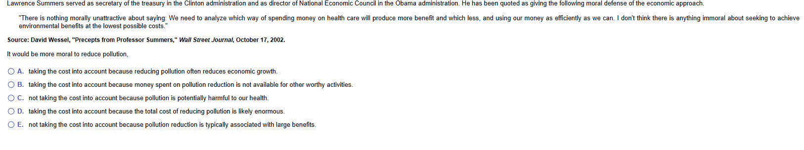 Solved environmental benefits at the lowest possible | Chegg.com