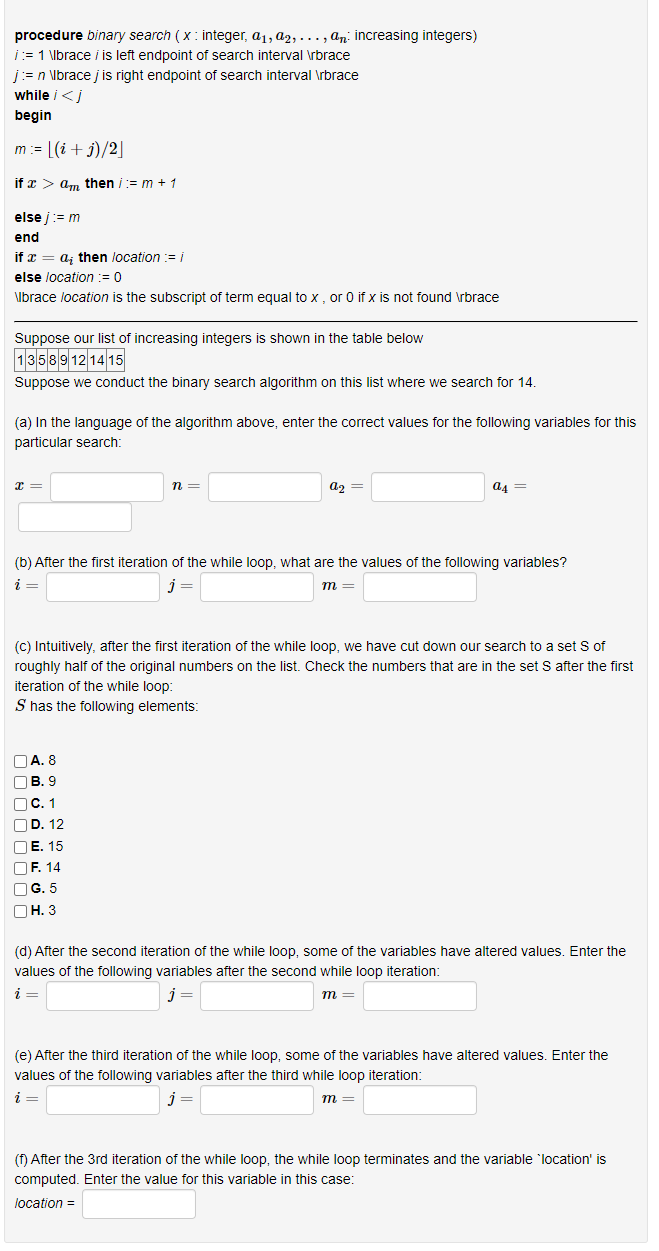 Solved procedure binary search ( x : integer, | Chegg.com