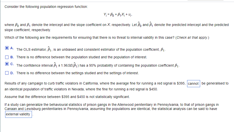 Solved Consider the following population regression | Chegg.com