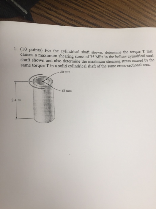 Solved For the cylindrical shaft shown, determine the torque | Chegg.com