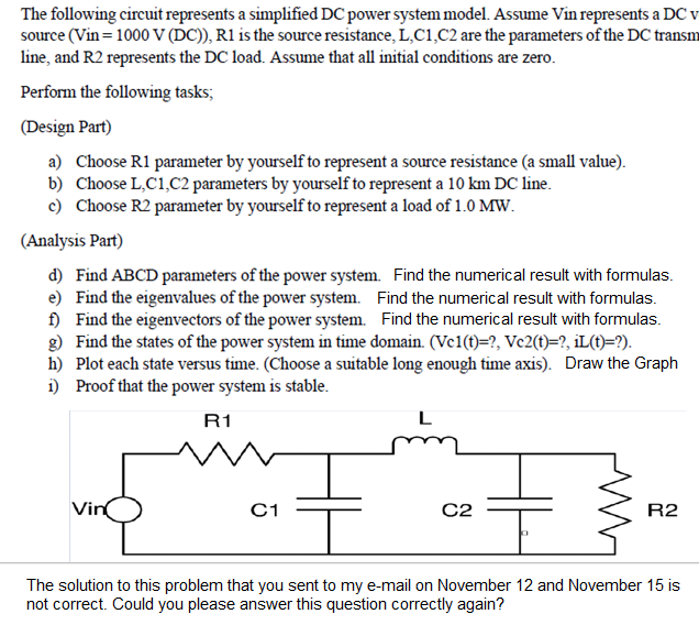Solved The following circuit represents a simplified DC | Chegg.com