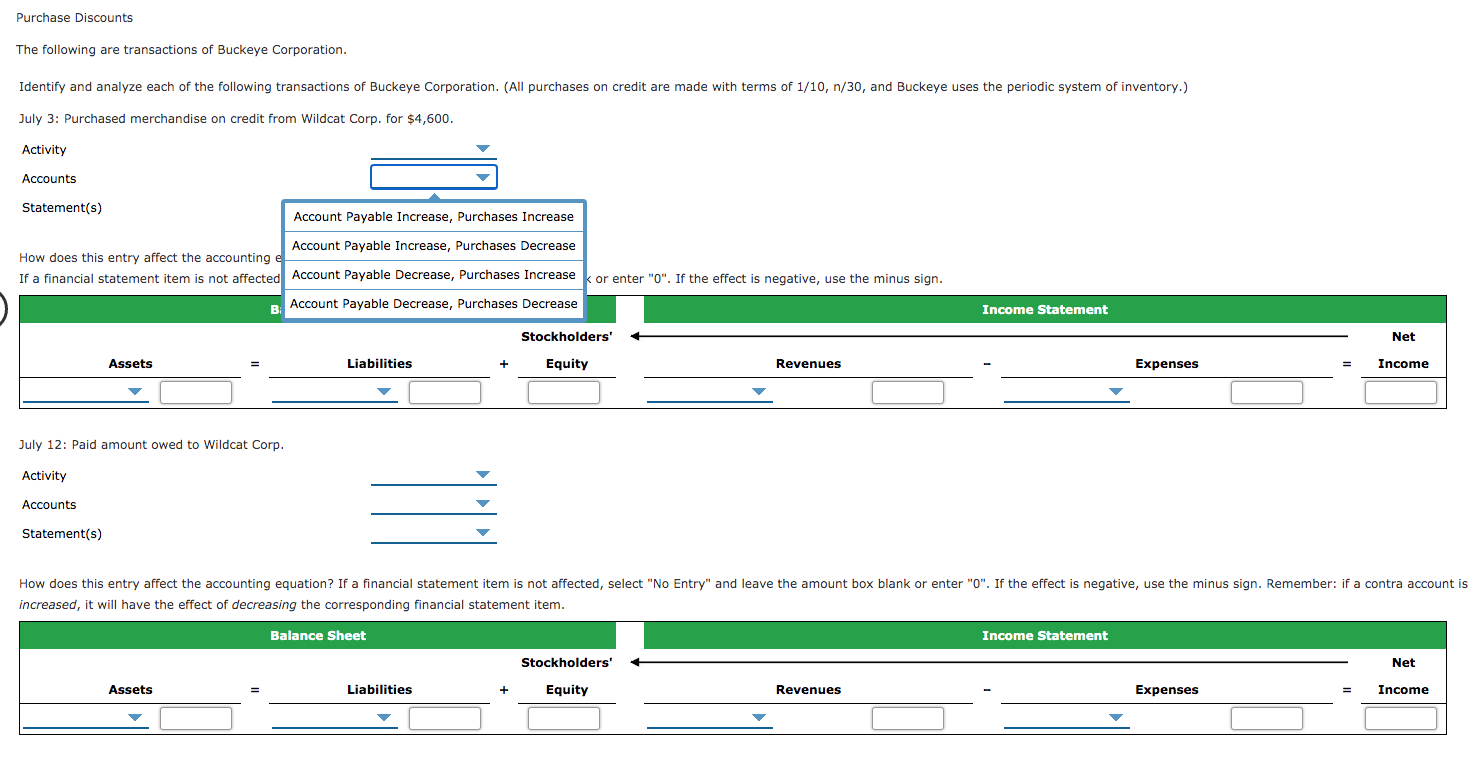 Solved Purchase Discounts The following are transactions of | Chegg.com