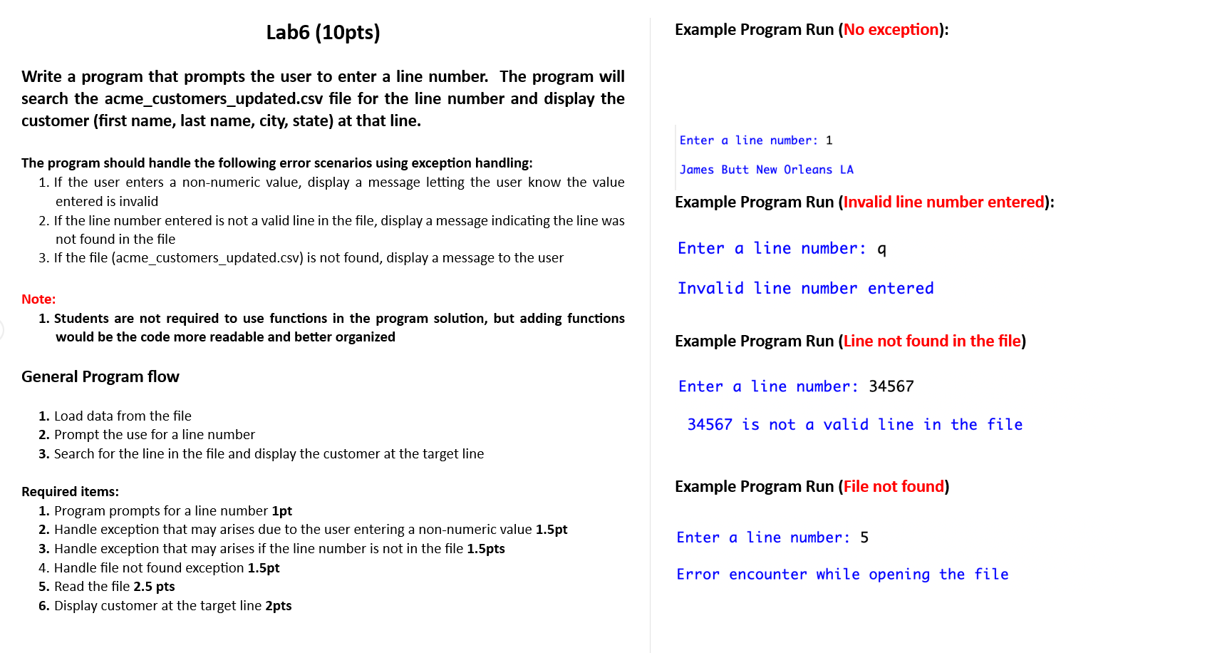 Solved Lab6 10pts Example Program Run No Exception 