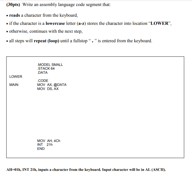 Solved (30pts) Write an assembly language code segment that: | Chegg.com