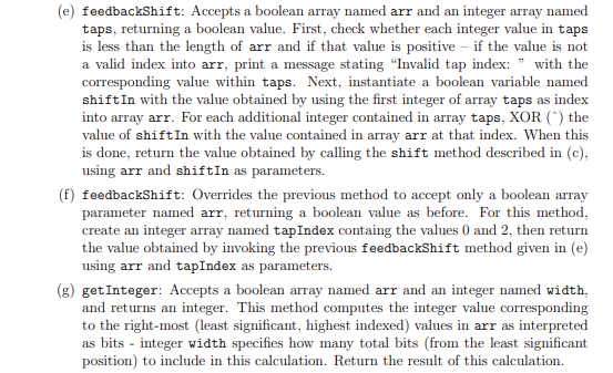 (e) feedbackShift: Accepts a boolean array named arr | Chegg.com