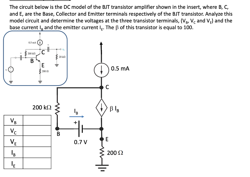 Solved The circuit below is the DC model of the BJT | Chegg.com