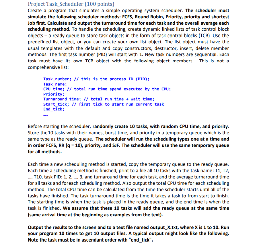 Project Task_Scheduler (100 points) Create a program | Chegg.com