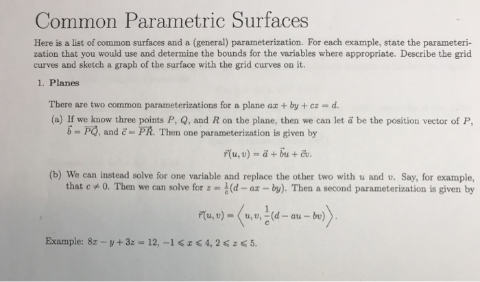 Solved Common Parametric Surfaces Here Is A List Of Common