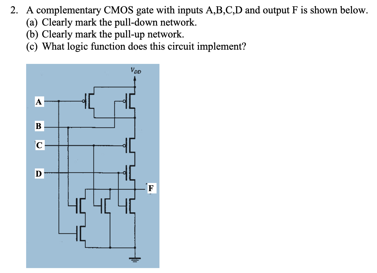 Solved A complementary CMOS gate with inputs A,B,C,D ﻿and | Chegg.com