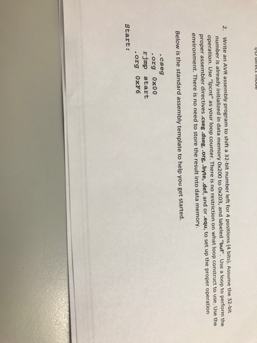 Write an AVR assembly program to shift a 32-bit | Chegg.com