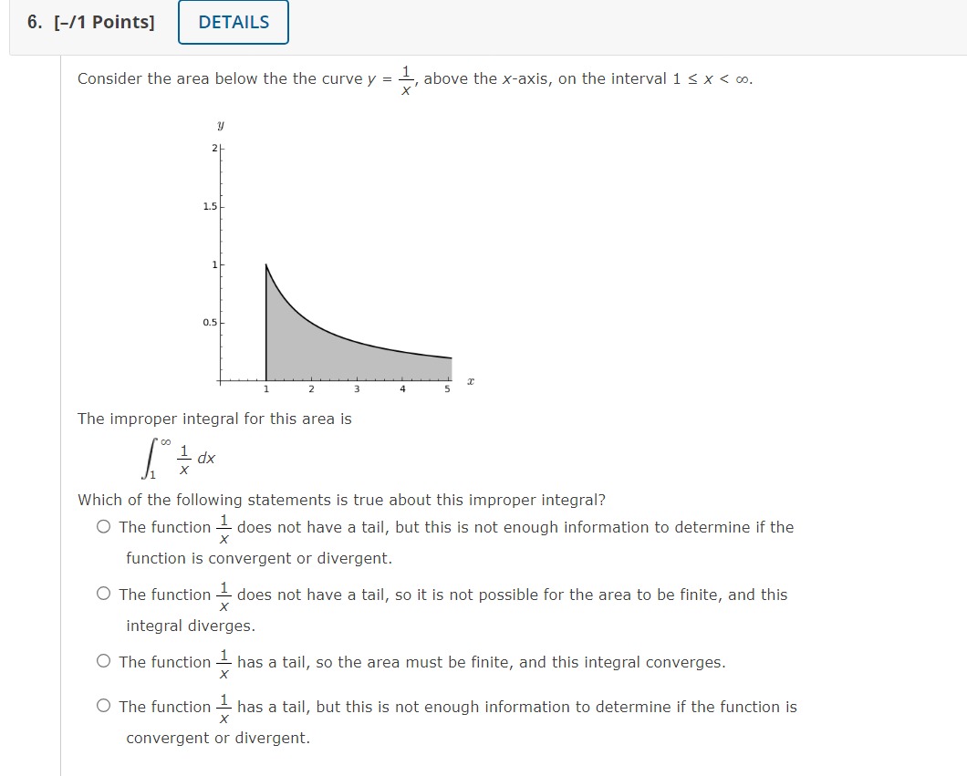 Solved Consider the area below the the curve y = 1 x , above | Chegg.com