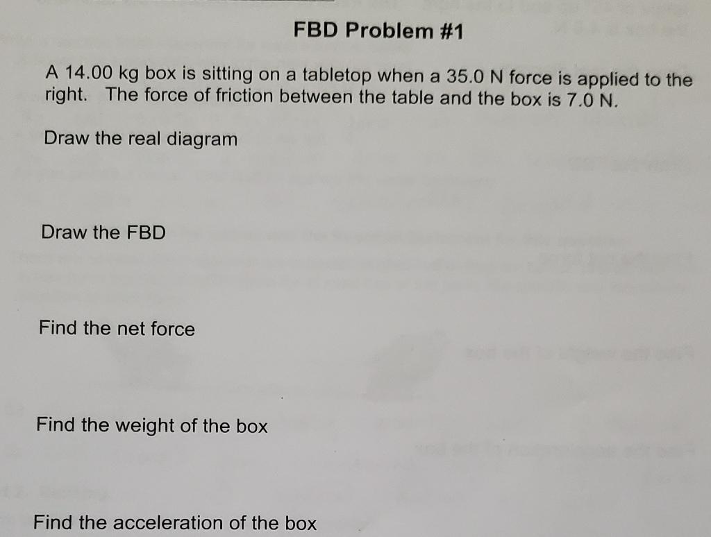 Solved FBD Problem #2 A 26.0 kg box is sitting on a tabletop | Chegg.com