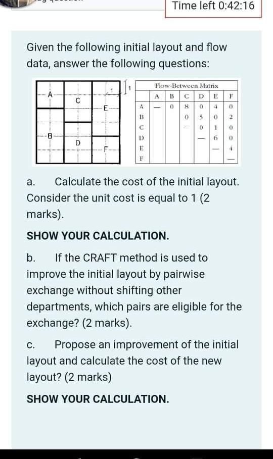 Solved Time left 0:42:16 Given the following initial layout | Chegg.com