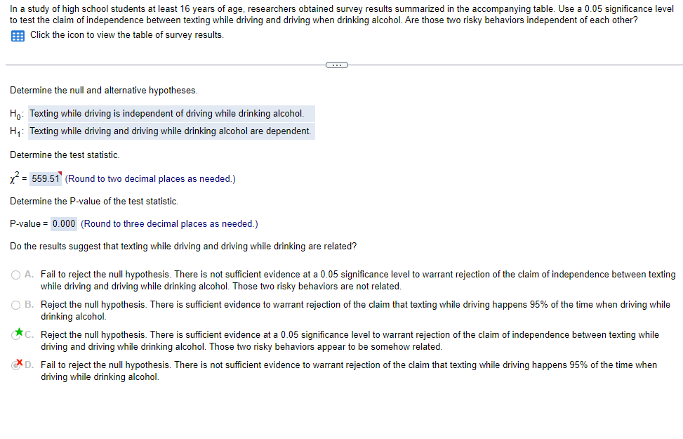 Solved Drove When Drinking Alcohol? YesNoTexted While | Chegg.com