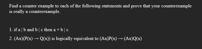 Solved Find a counter example to each of the following | Chegg.com