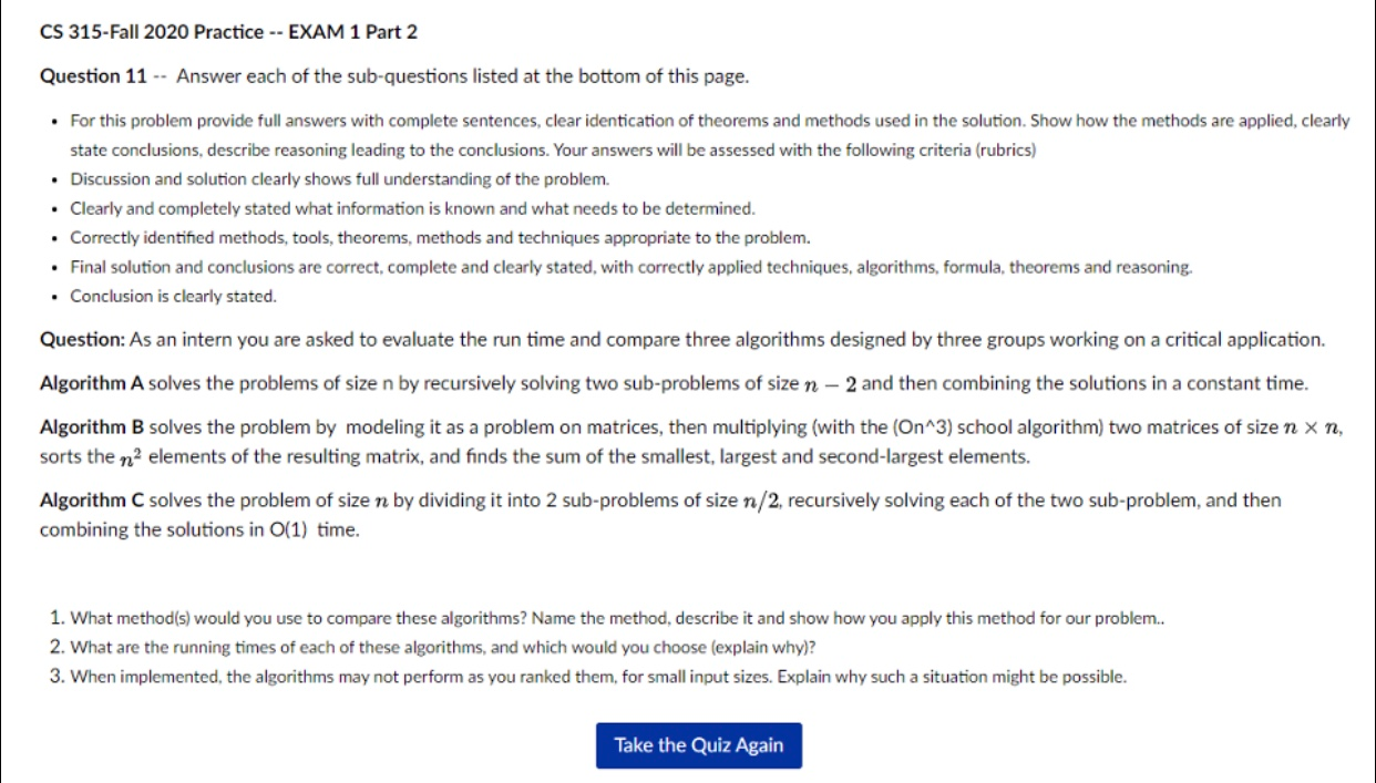 CS 315-Fall 2020 Practice -- EXAM 1 Part 2 Question | Chegg.com