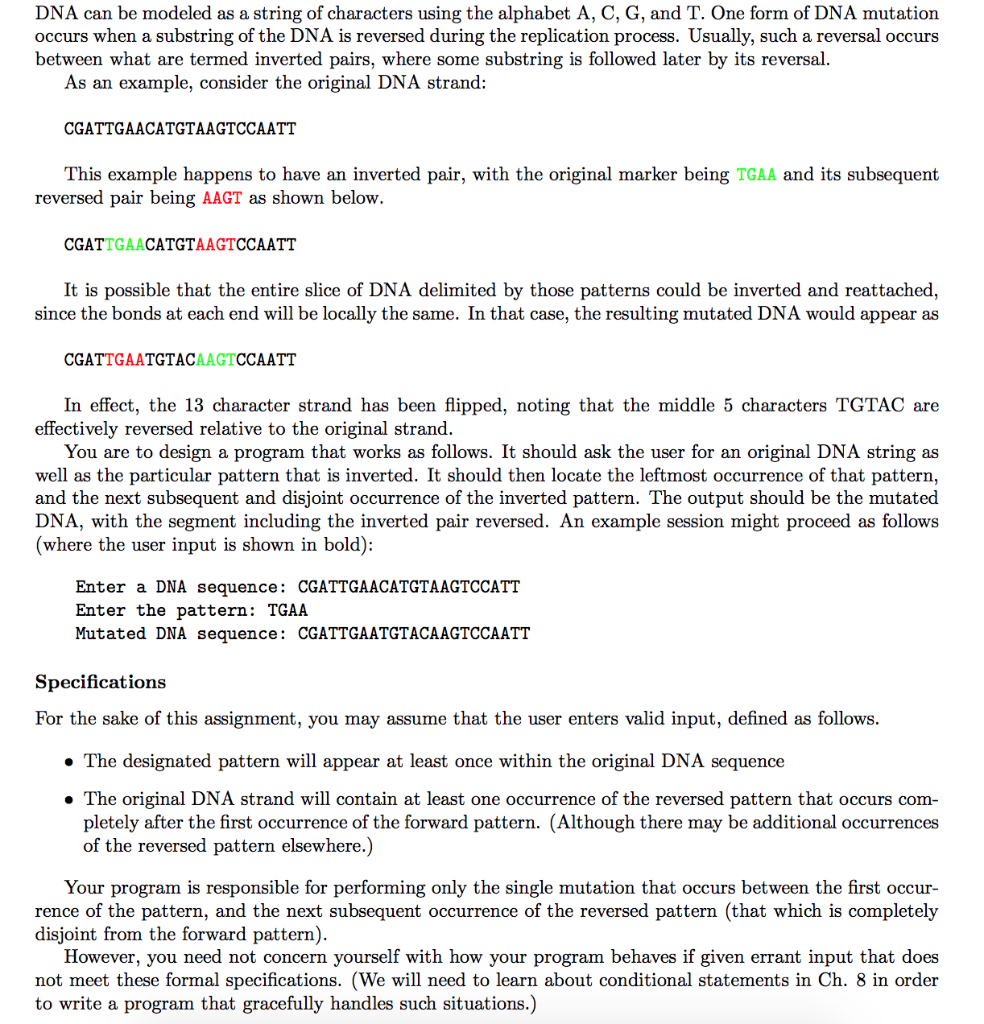 Solved DNA can be modeled as a string of characters using | Chegg.com