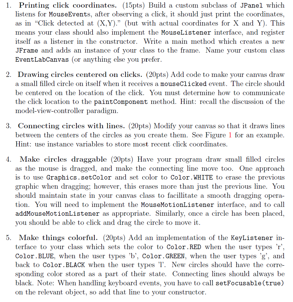 Using Java (as well as JComponent and other tools) | Chegg.com