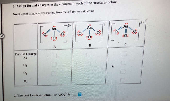Solved 1. Assign formal charges to the elements in each of | Chegg.com