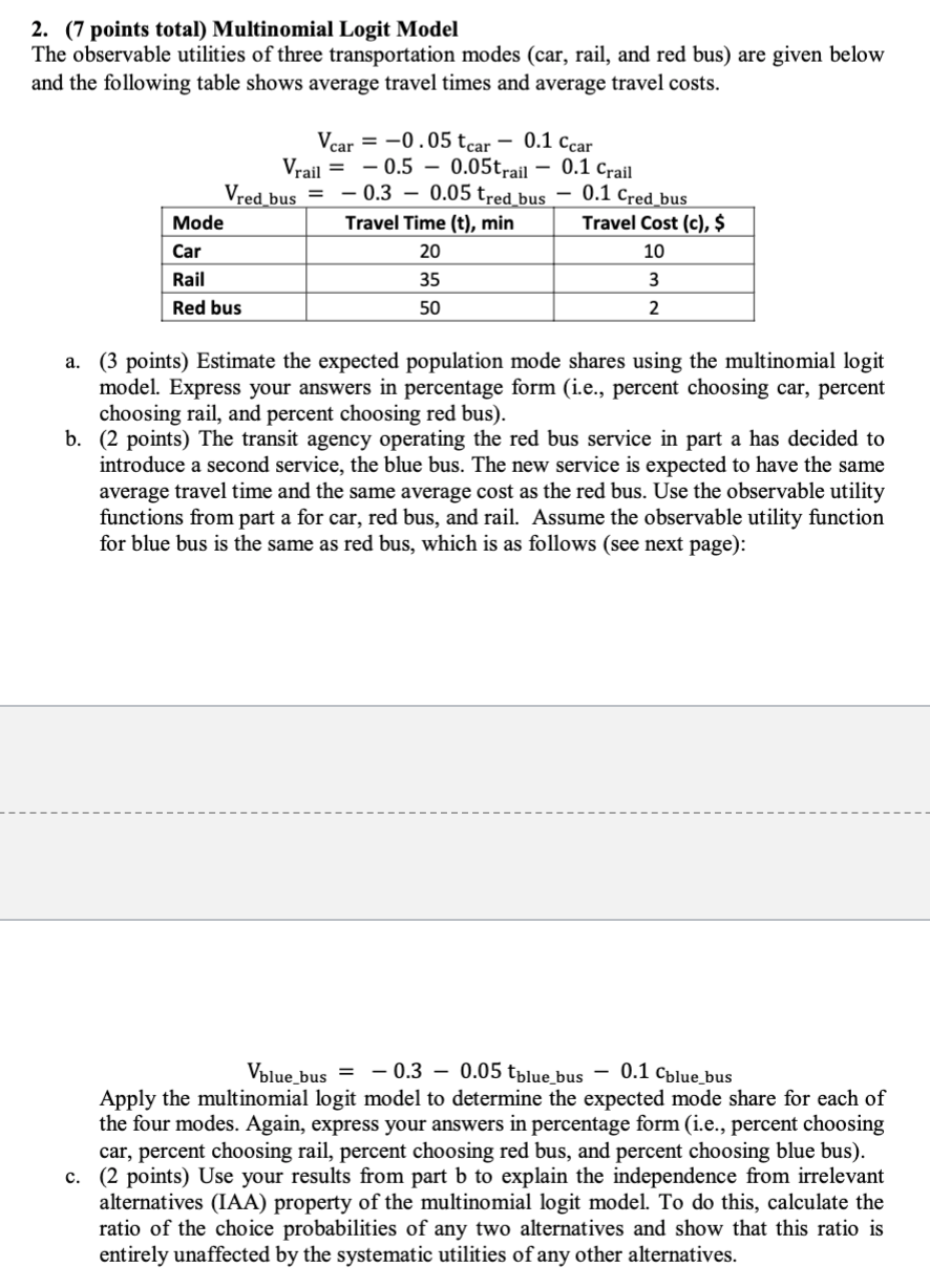 Solved 2 7 Points Total Multinomial Logit Model The 