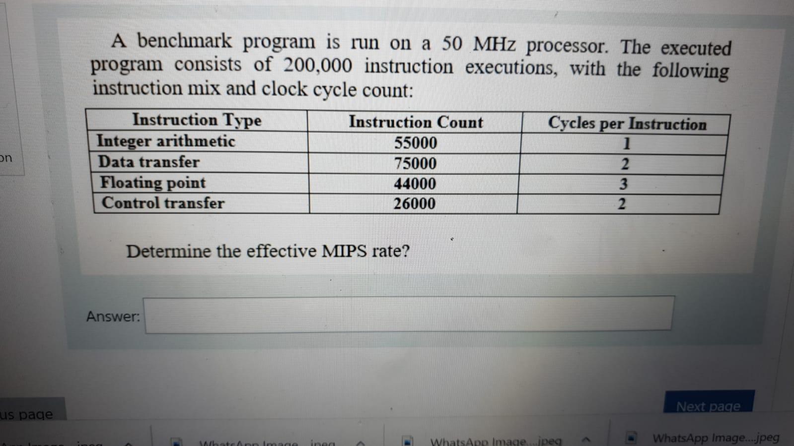 Solved A Benchmark Program Is Run On A 50 Mhz Processor The 5303