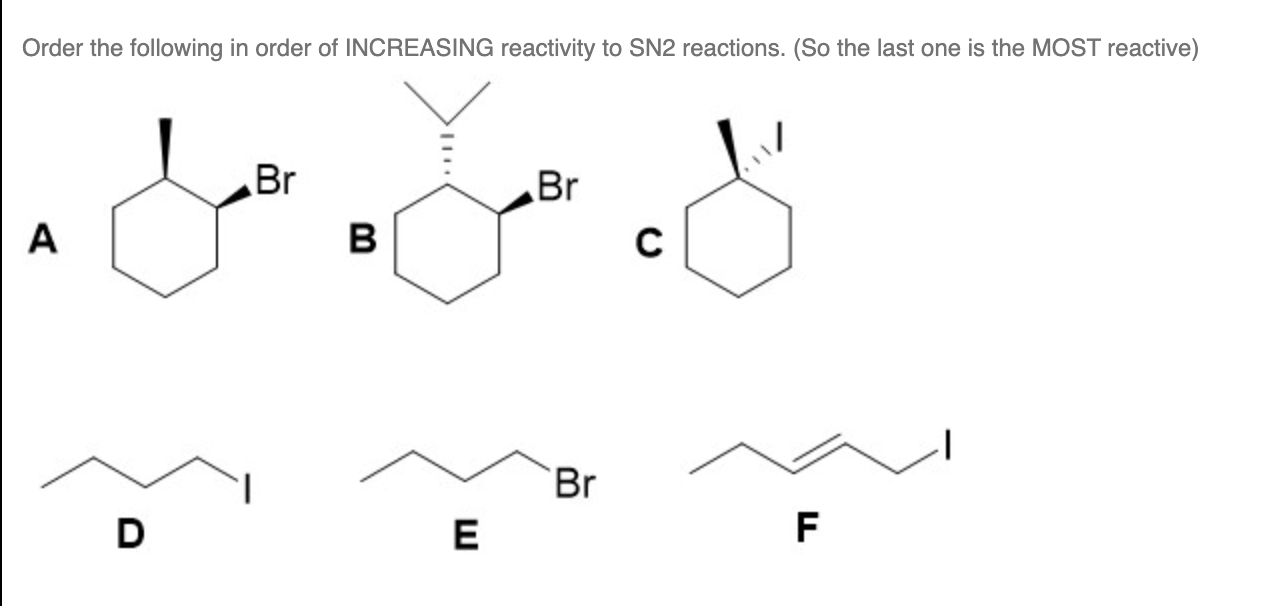 Solved Order the following in order of INCREASING reactivity | Chegg.com