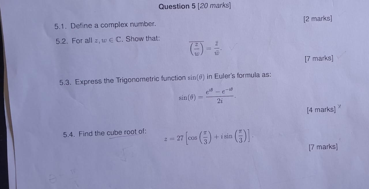 Solved by an EXPERT Question 5 [20 ﻿marks]5.1. ﻿Define a complex | Chegg.com
