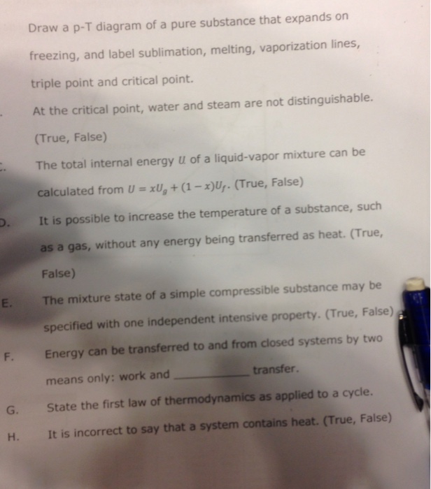 Solved Draw a p-T diagram of a pure substance that expands | Chegg.com