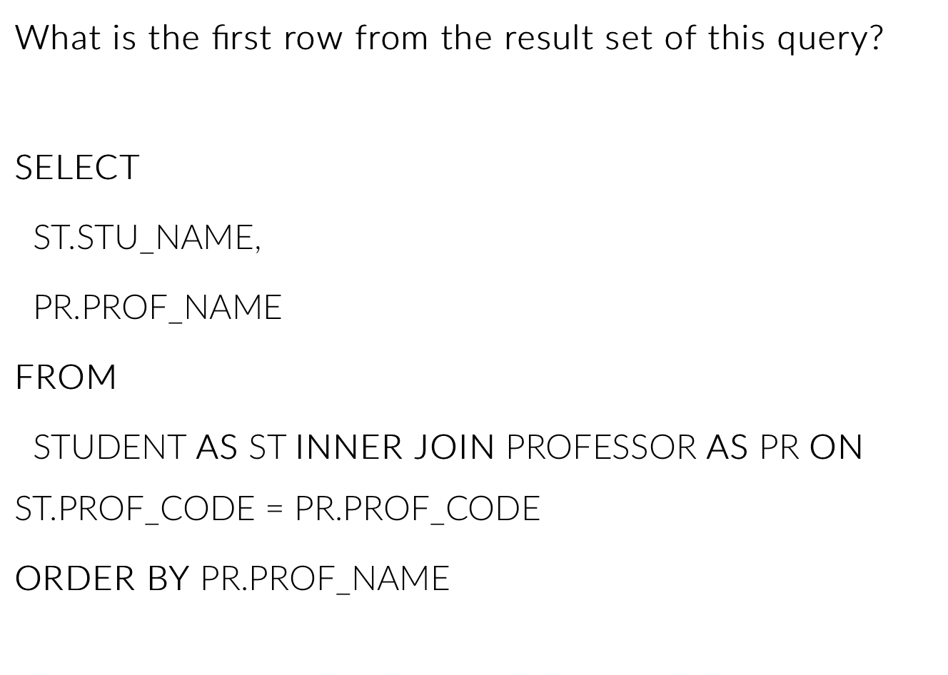 Solved STUDENT 1 STU_CODE STU_NAME PROF CODE PROFESSOR 7 | Chegg.com