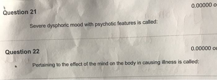 Solved Question 21 0.00000 d Severe dysphoric mood with | Chegg.com