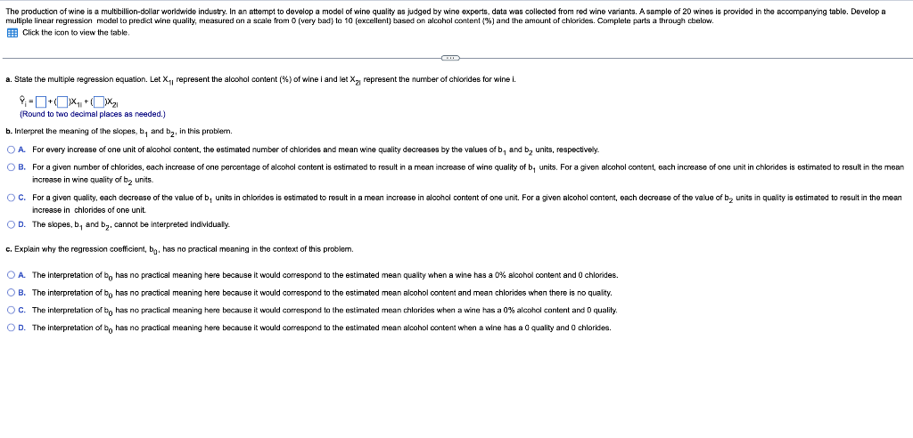 mulliple linear regression model to predict wine | Chegg.com