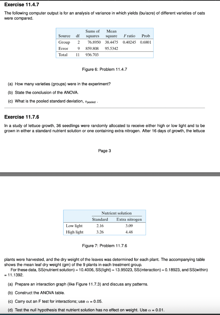 Solved Exercise 11.4.7 The following computer output is for | Chegg.com