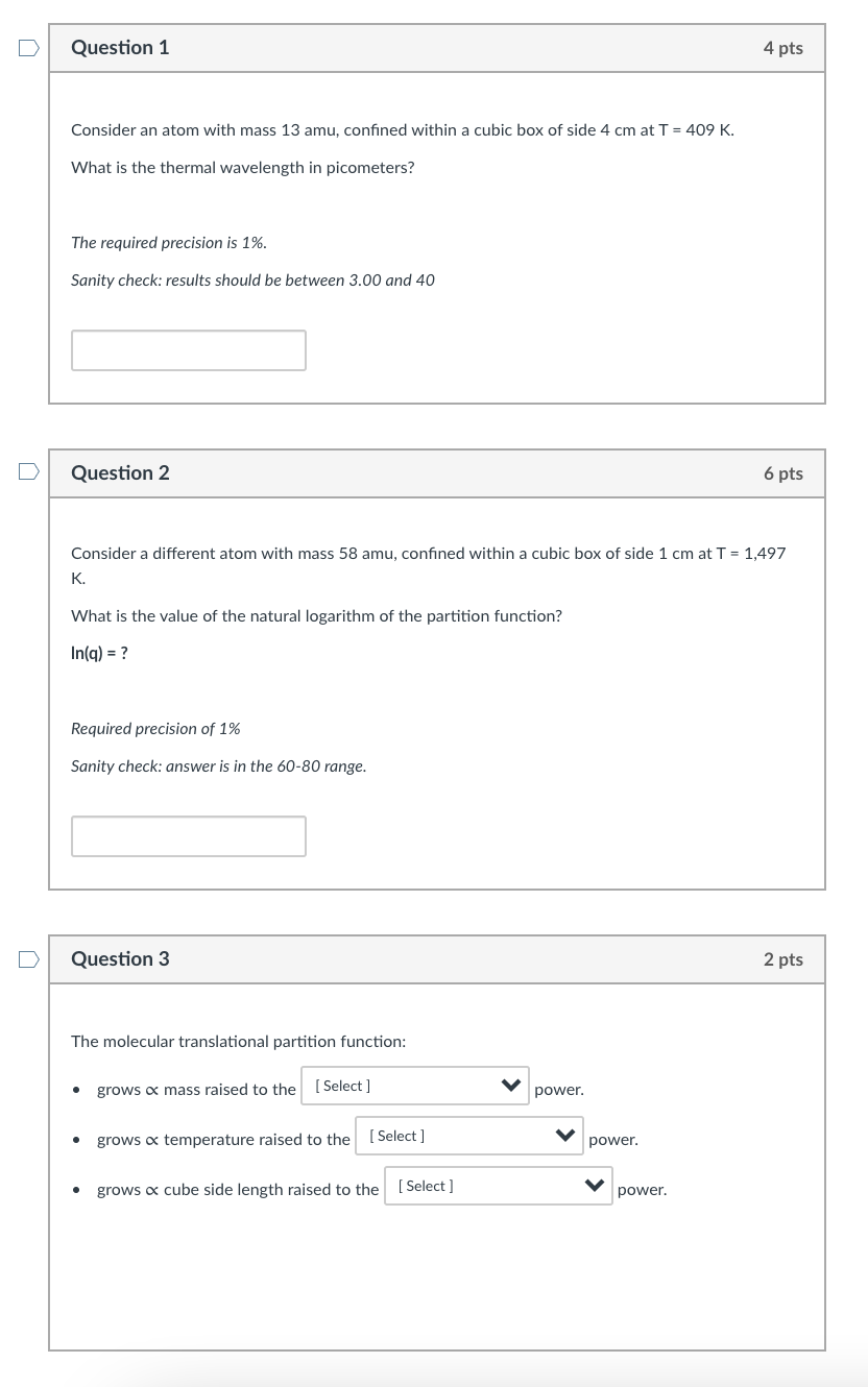 D Question 1 4 pts Consider an atom with mass 13 amu, | Chegg.com