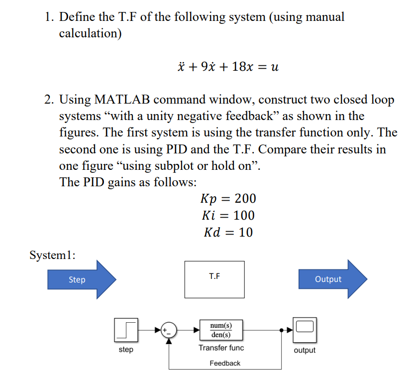 Solved 1. Define the T.F of the following system (using | Chegg.com
