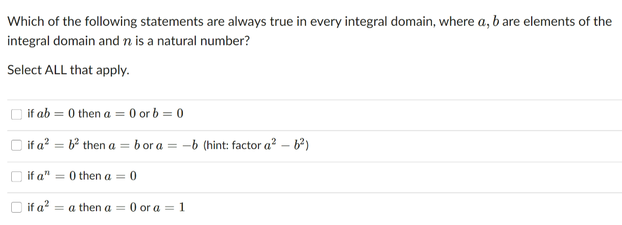 Solved Which of the following statements are always true in | Chegg.com