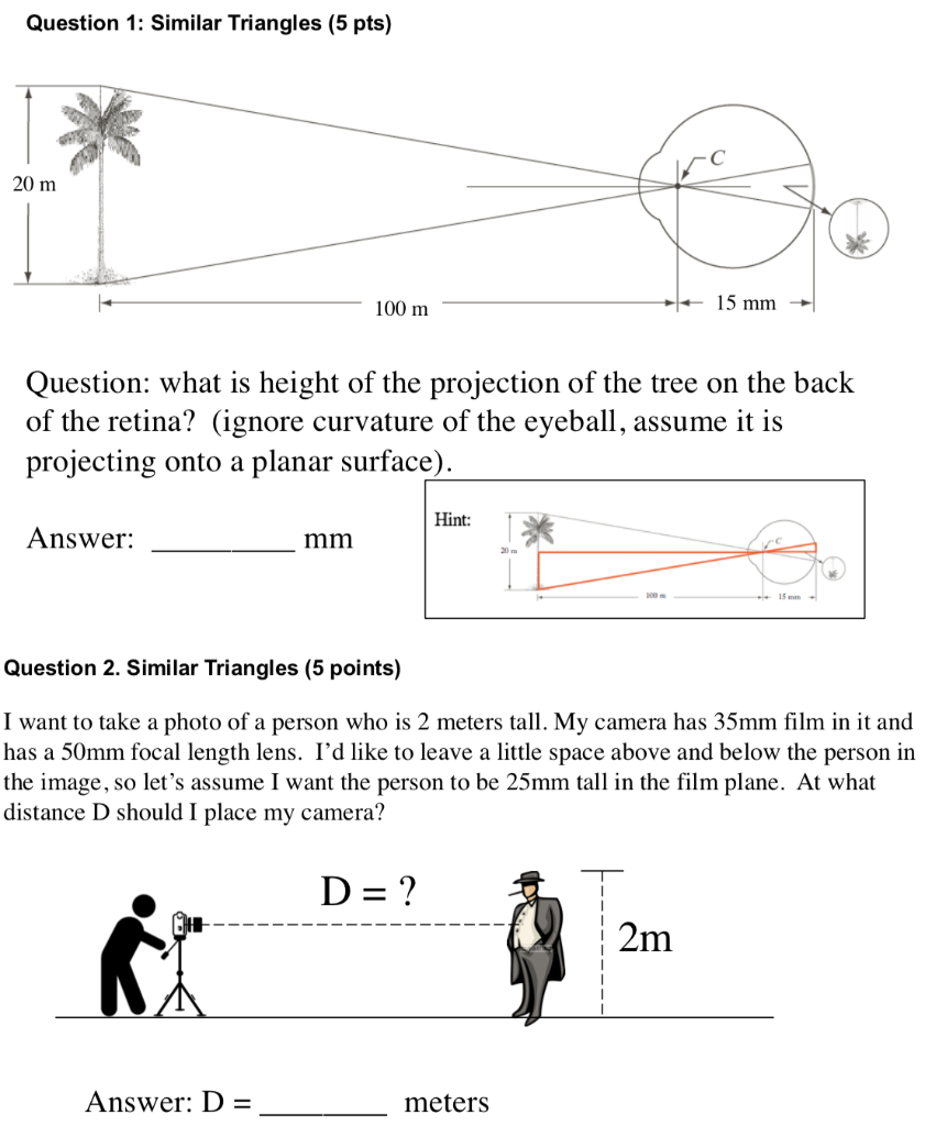 Solved Question 1: Similar Triangles (5 pts) 20 m 100 m + 15 | Chegg.com