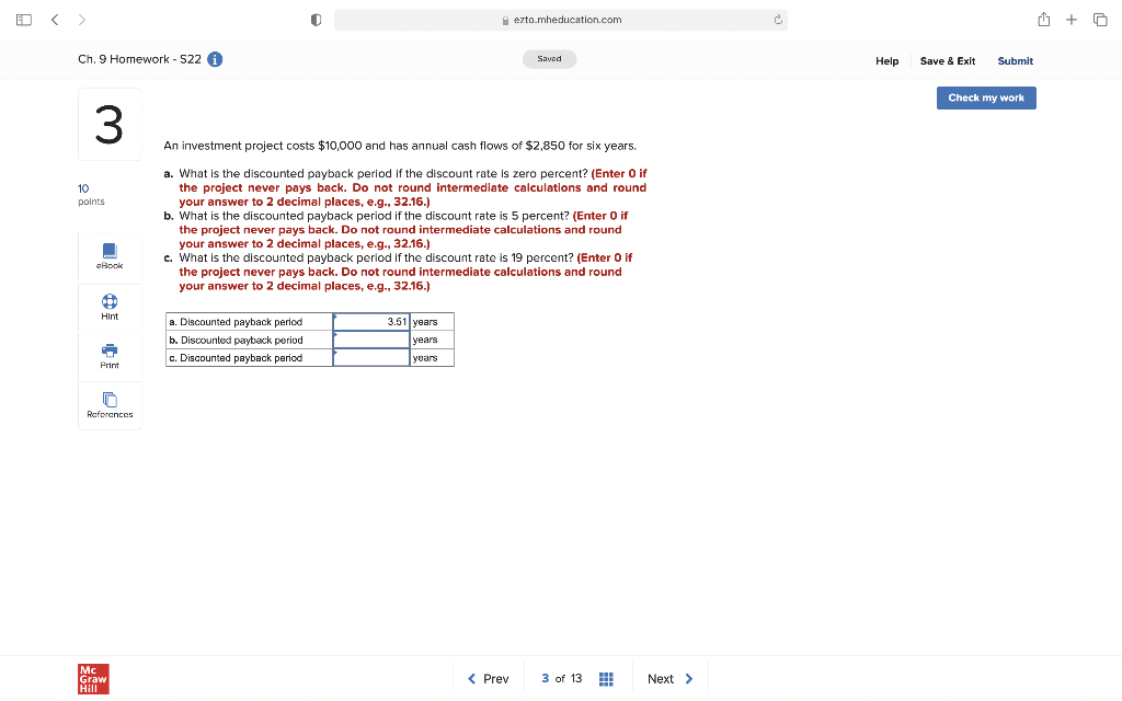 Solved Ch. 9 Homework - S22 3 10 points eBook Hint D Print | Chegg.com