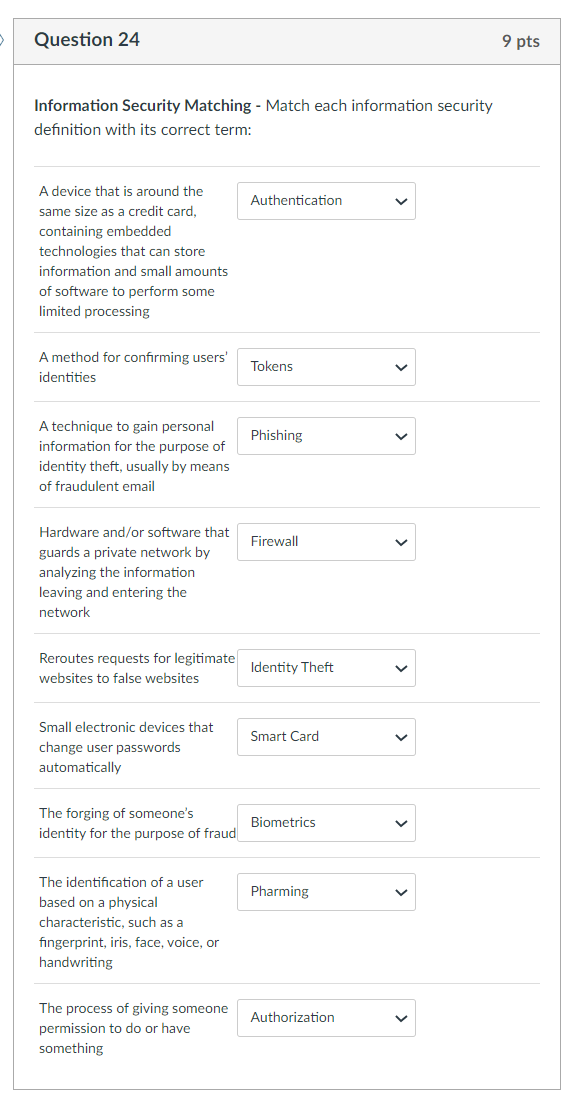 Solved Information Security Matching - Match each | Chegg.com