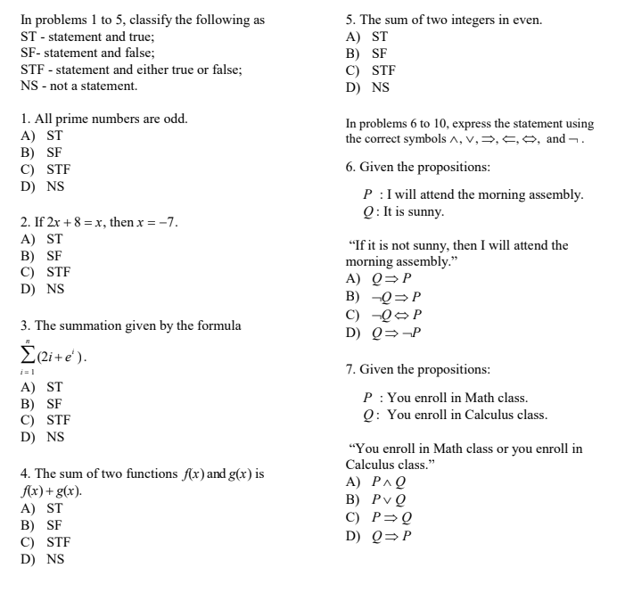 Solved In problems 1 to 5, classify the following as ST - | Chegg.com