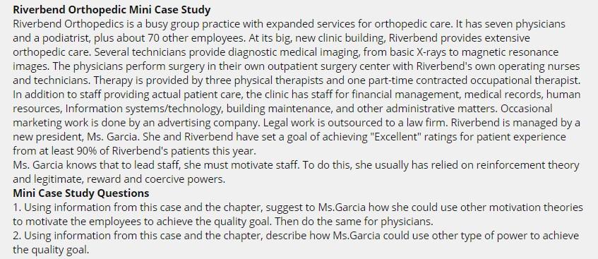 Riverbend Orthopedic Mini Case Study Riverbend | Chegg.com