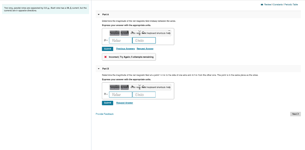 Solved m Review Constants Periodic Table Two long, parallel | Chegg.com
