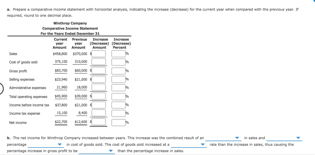 Solved Horizontal Analysis of the Income Statement Income | Chegg.com