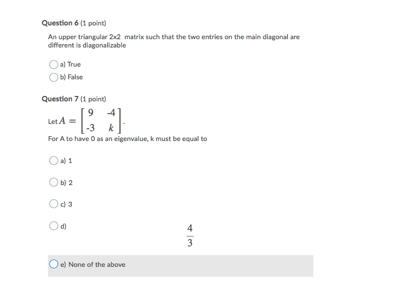 Solved Question 6 (1 point) An upper triangular 2x2 matrix | Chegg.com
