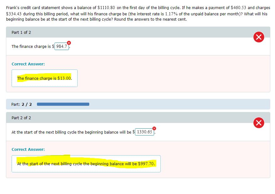 Solved Frank's credit card statement shows a balance of | Chegg.com