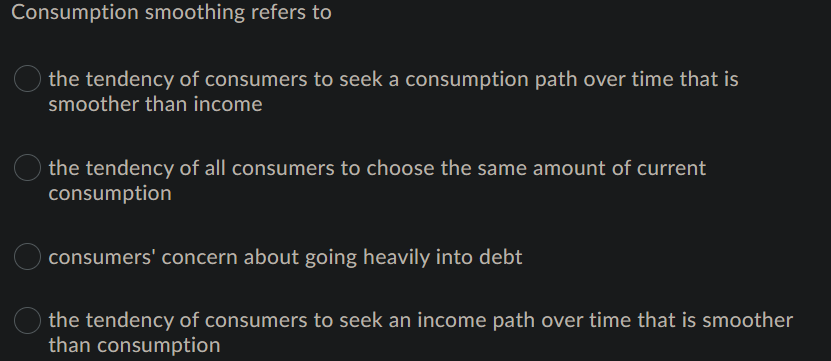 Solved Consumption smoothing refers to the tendency of | Chegg.com