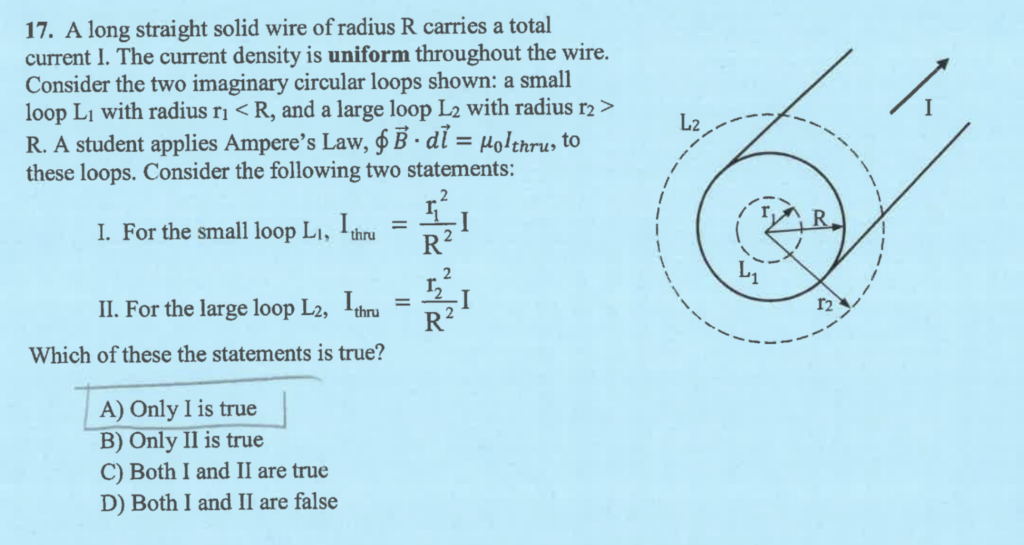 Solved 17. A long straight solid wire of radius R carries a | Chegg.com