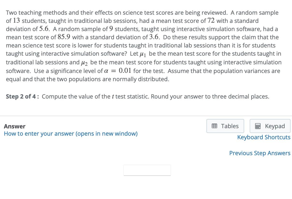 Solved Two teaching methods and their effects on science | Chegg.com