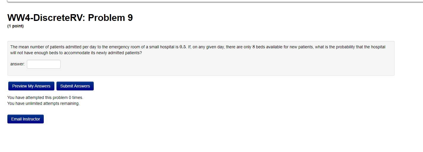 Solved WW4-DiscreteRV: Problem 9 (1 point) The mean number | Chegg.com